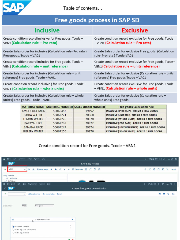 Free Goods Process in SAP SD Tcodes | PDF