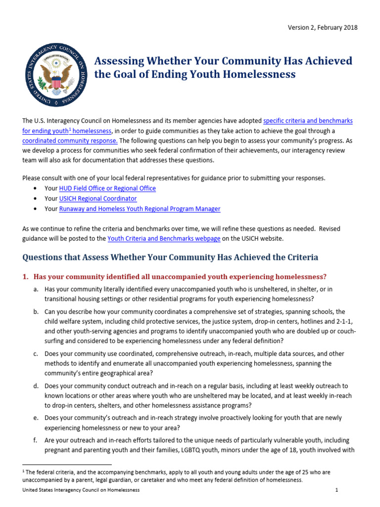 Youth Questions To Assess Feb 2018 | PDF | Homelessness | Violence