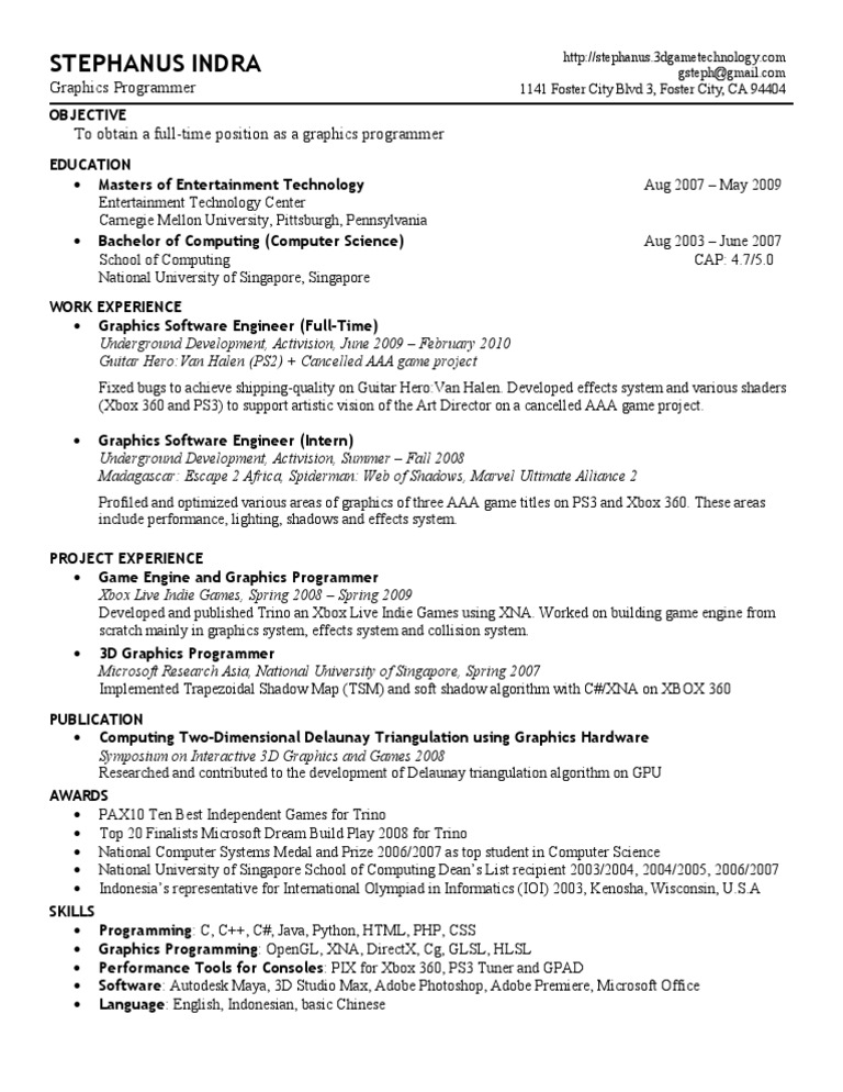 Stephanus Indra Resume | PDF | Programmer | Graphics