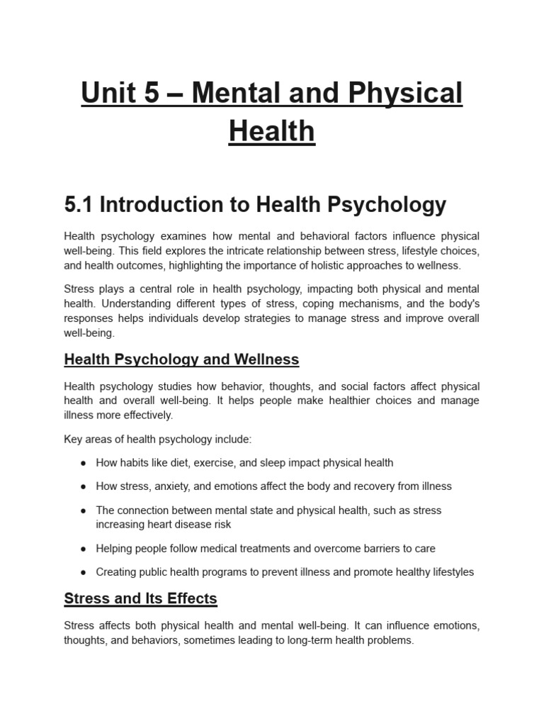 Unit 5 - Mental and Physical Health | PDF | Psychological Trauma ...