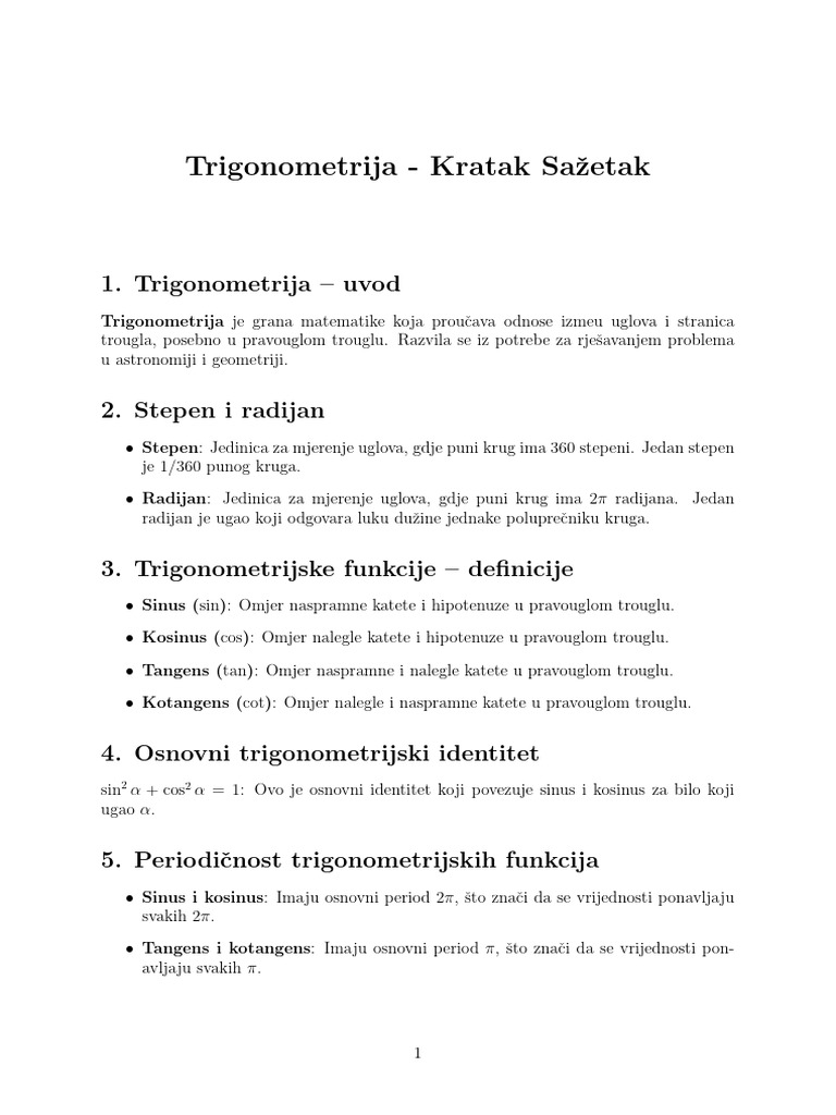 Trigonometrija - Kratak Sa Zetak | PDF