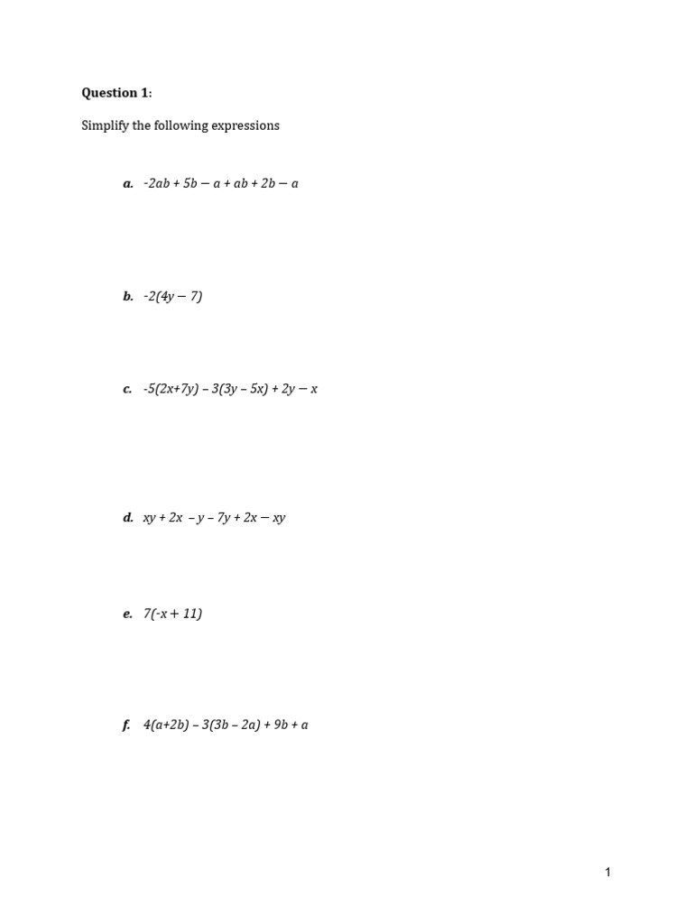 Algebra - Simplying Expressions 1 | PDF