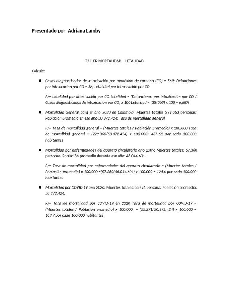 Taller Mortalidad - Letalidad | PDF