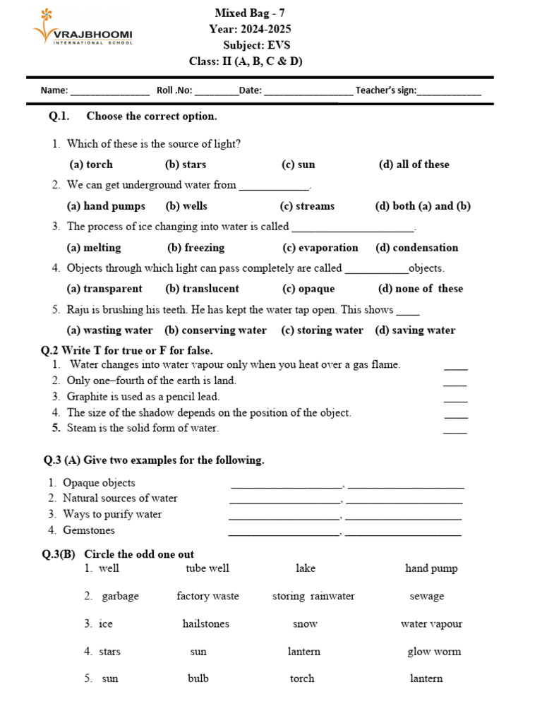Mixed Bag - 7 (2024-25) STD-2 | PDF | Water | Applied And Interdisciplinary Physics