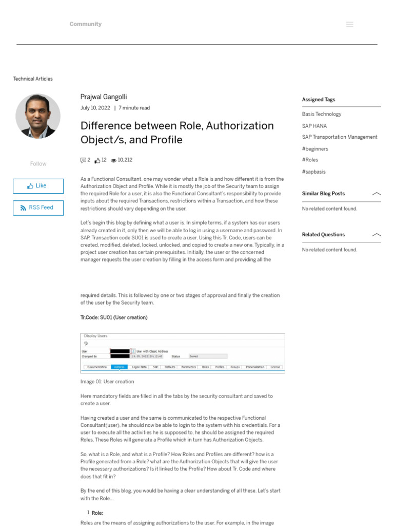 Difference Between Role, Authorization Object - S, and Profile - SAP ...