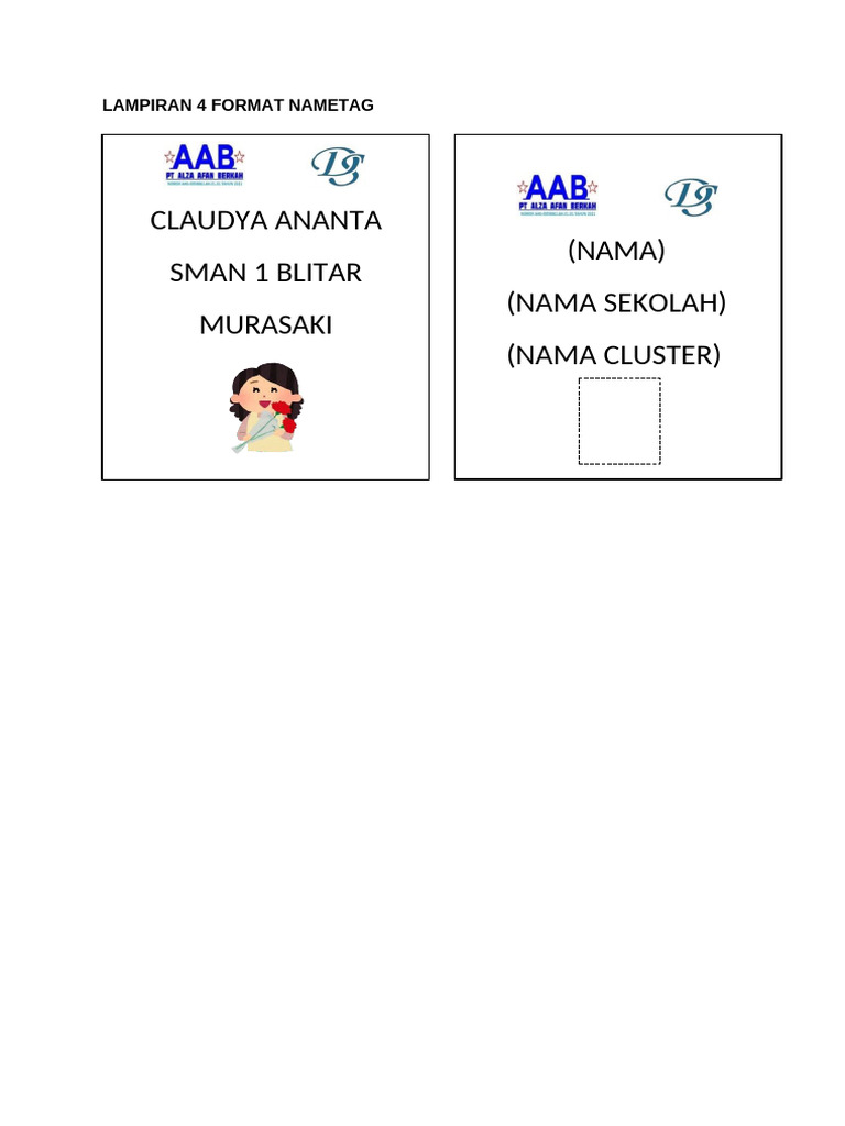 Lampiran 4 Format Nametag | PDF