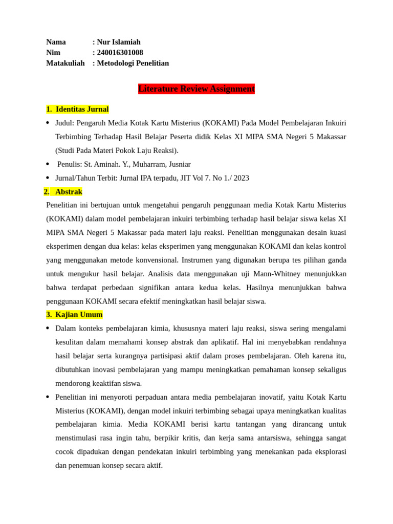 Pengaruh KOKAMI pada Hasil Belajar Kimia | PDF