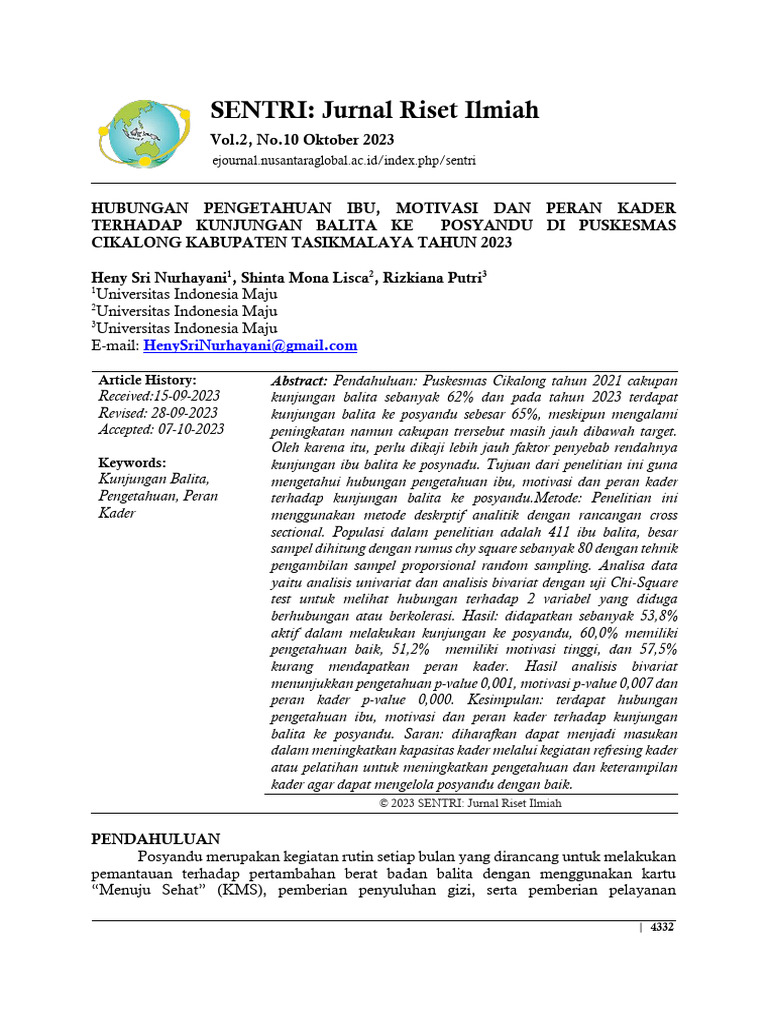 Hubungan Pengetahuan Ibu Motivasi Dan Peran Kader | PDF