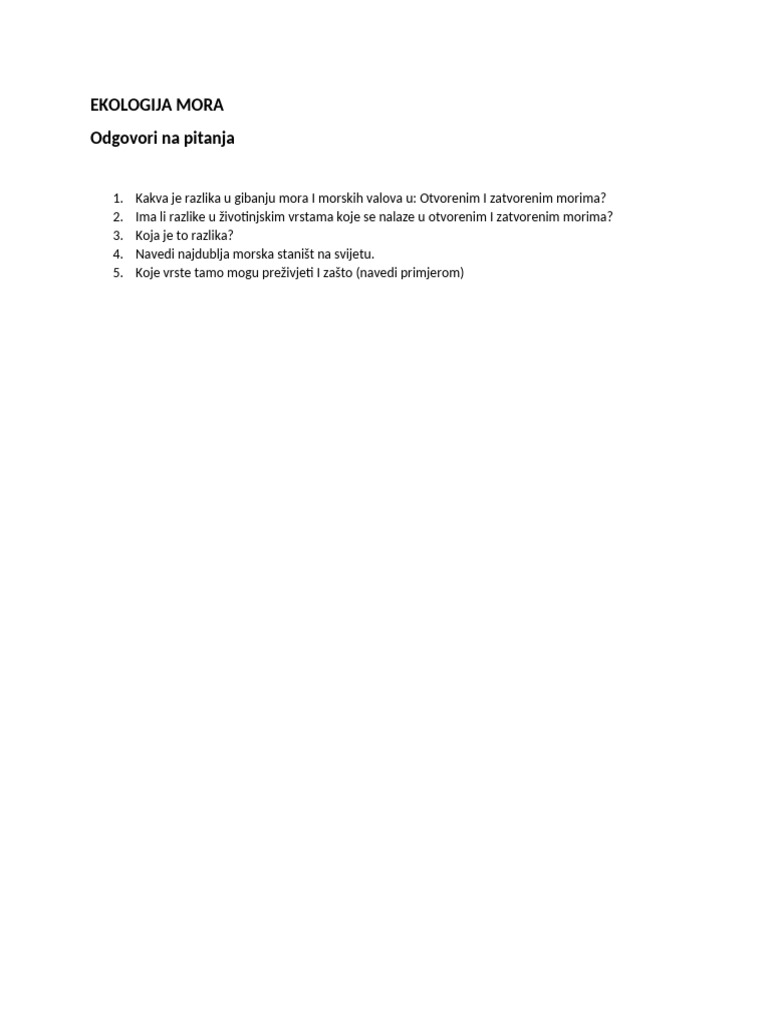 Ekologija Mora IV. Test | PDF