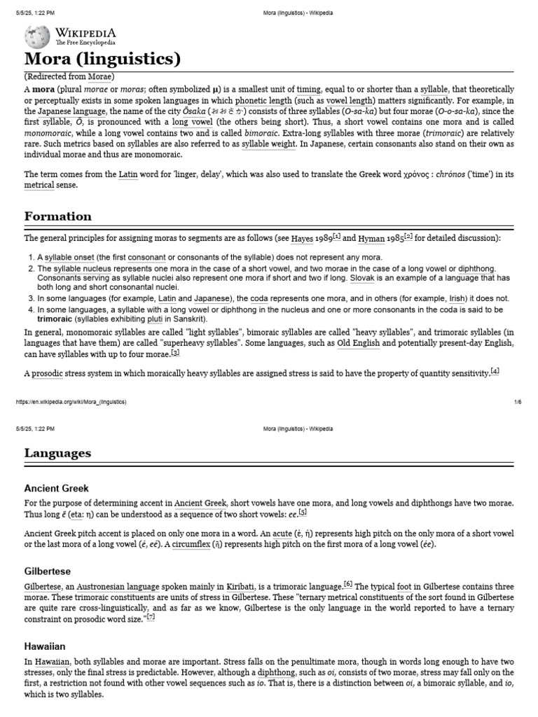 Understanding Moras in Linguistics | PDF | Syllable | Linguistics