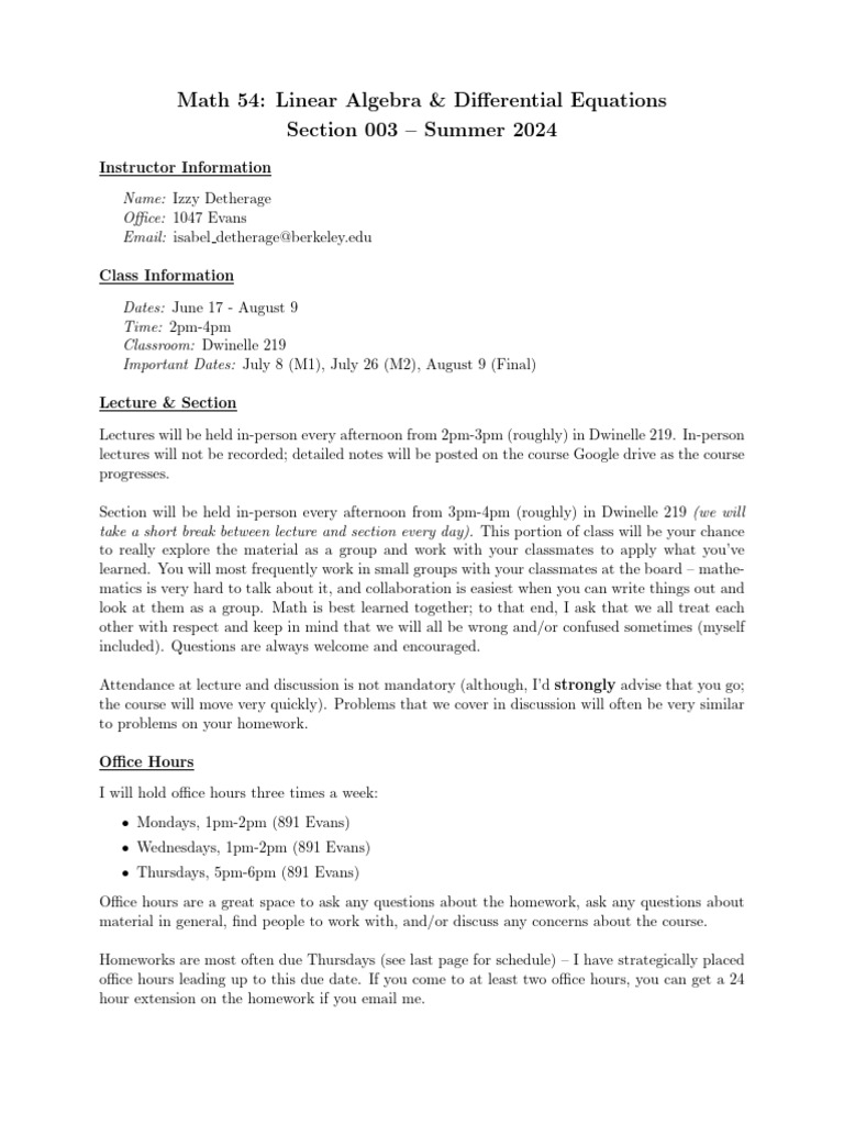Detherage N54 Syllabus (2024) | PDF | Linear Map | Applied Mathematics