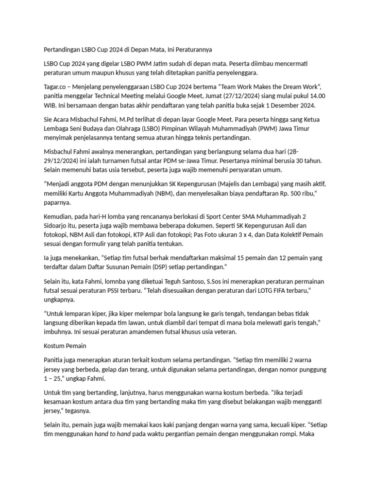 Pertandingan LSBO Cup 2024 Di Depan Mata | PDF