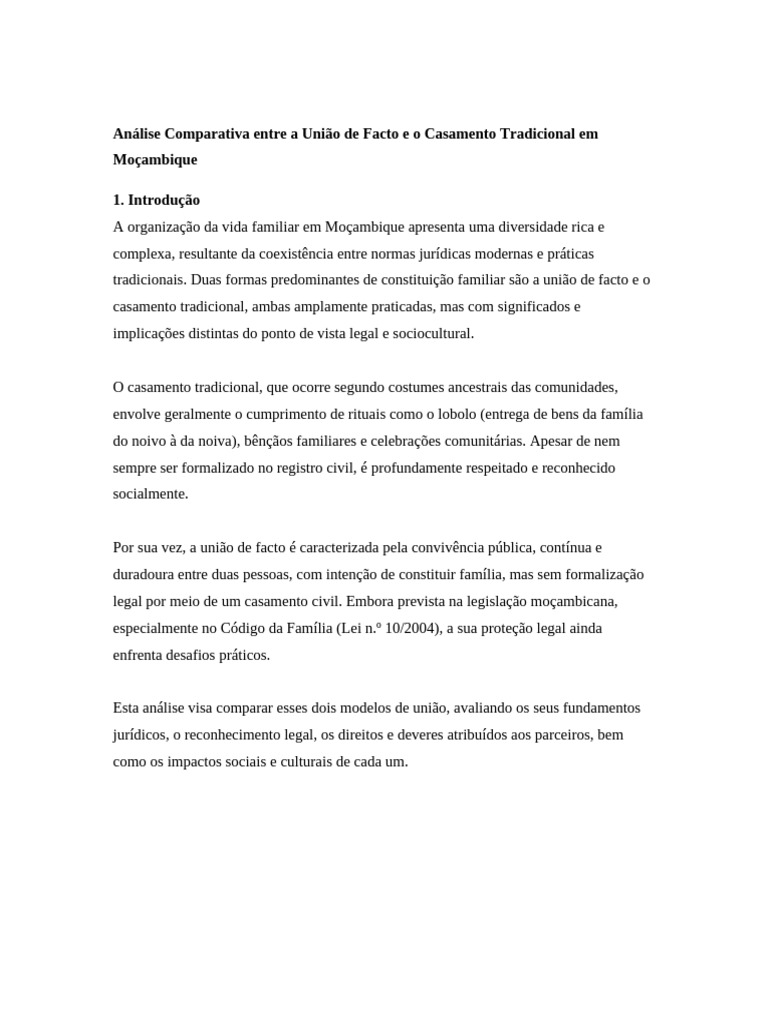 União de Facto vs Casamento em Moçambique | PDF | União estável | Família