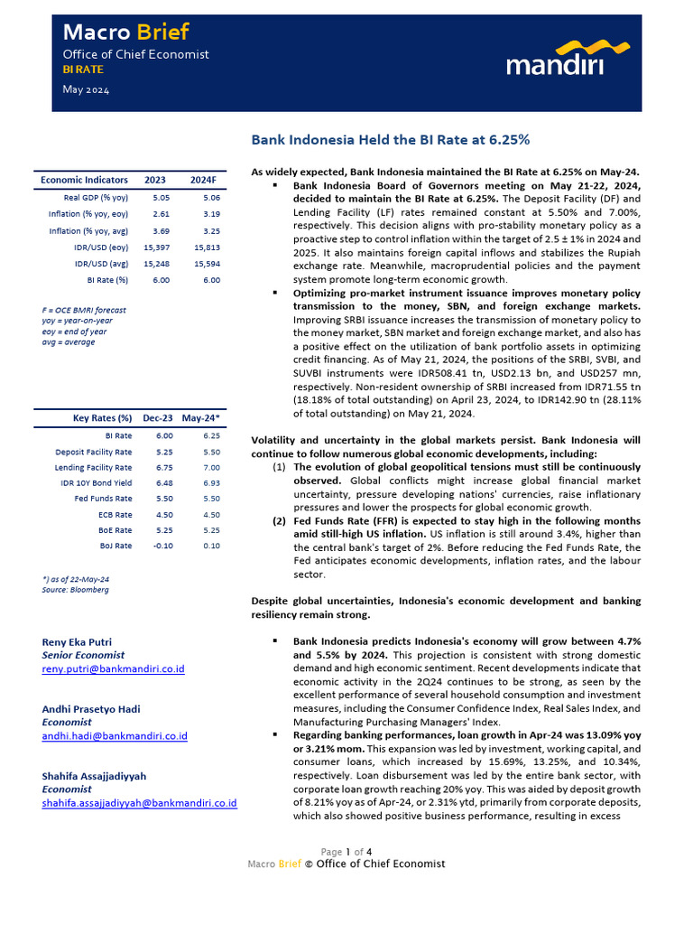 Macro Brief (May-24 BI RATE) - OCE BMRI | PDF | Indonesian Rupiah ...