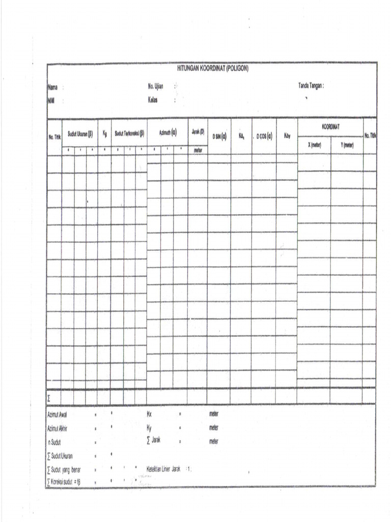 Tabel Hitungan Koordinat Poligon | PDF