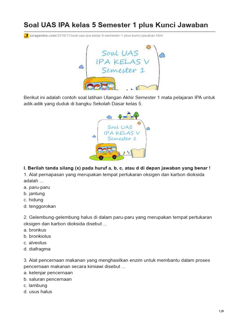 Soal UAS IPA Kelas 5 Semester 1 Plus Kunci Jawaban | PDF