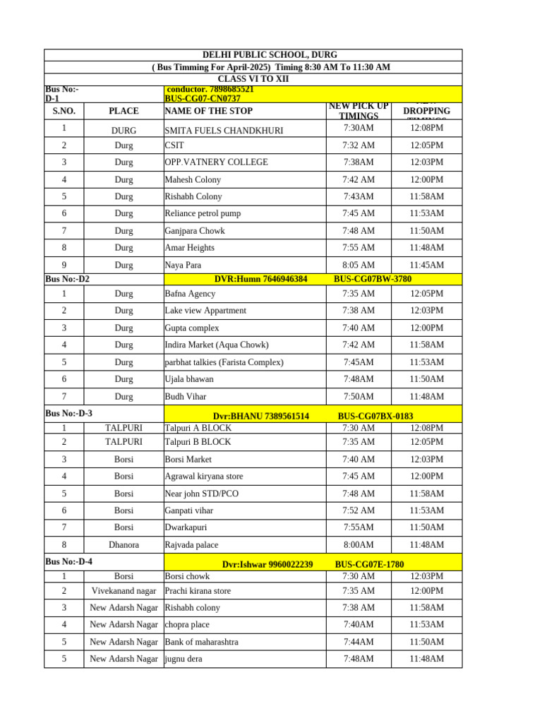 SW - New Bus Timings April - 25-1 | PDF