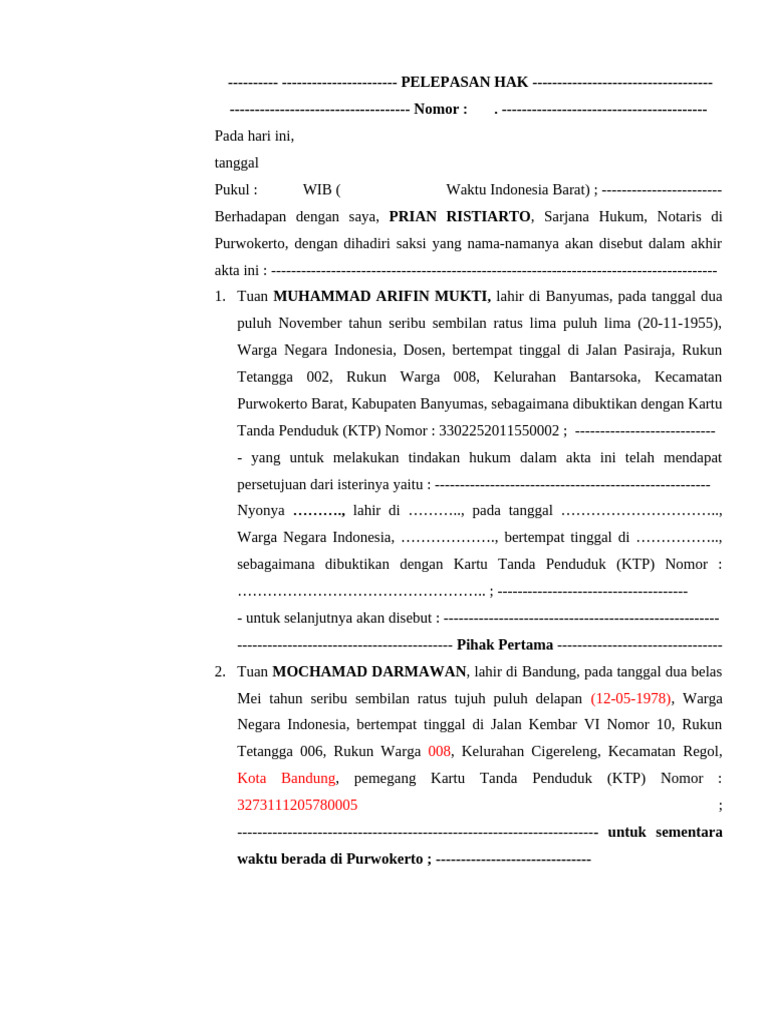 Pelepasan Hak Contoh | PDF