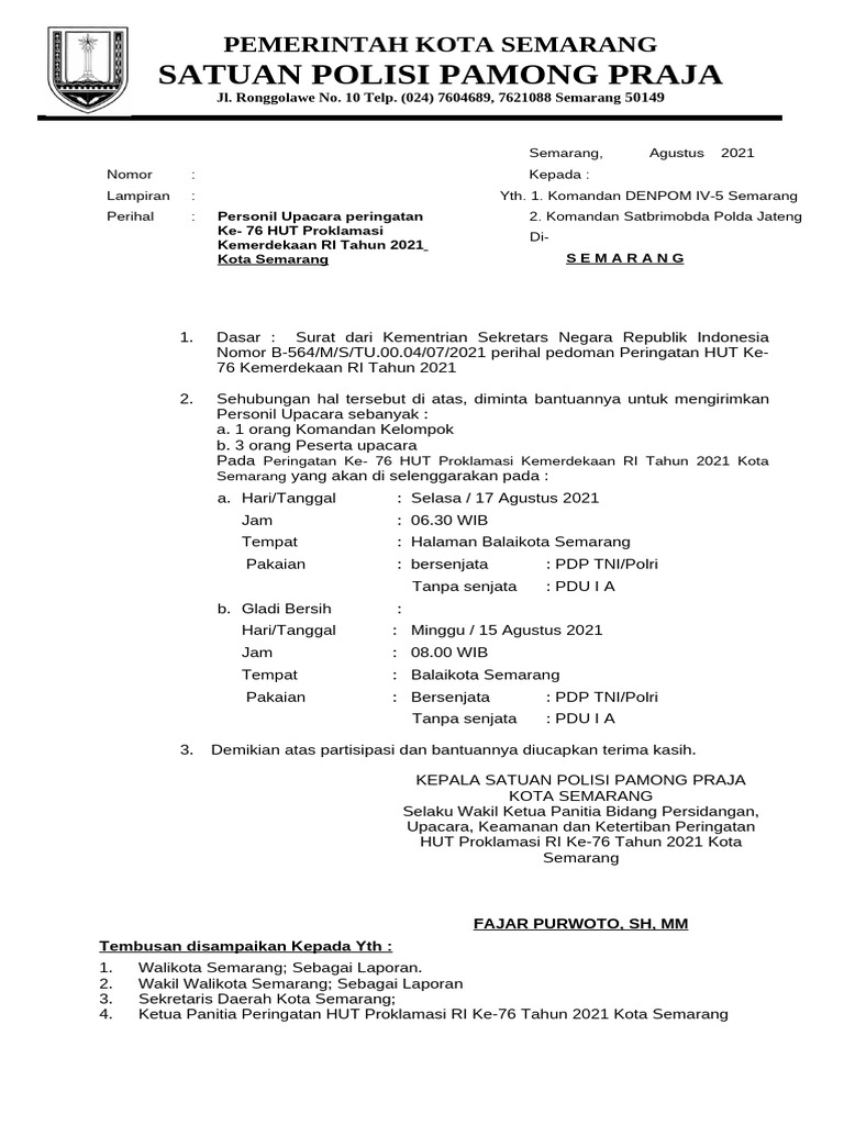 Surat Permohonan Personil Upacara | PDF