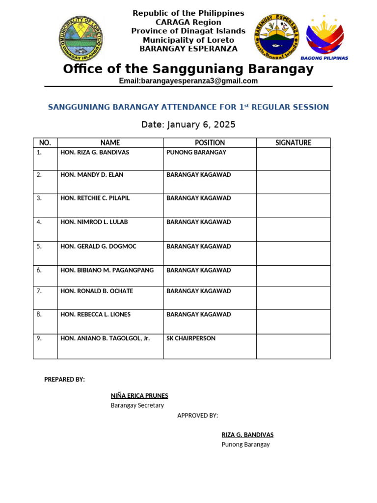 ATTENDANCE BARANGAY SESSION | PDF