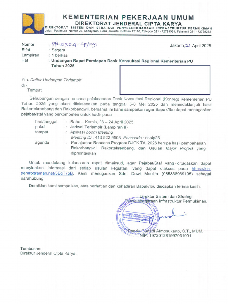 Ralat - Dir SSPIP No. 091 CAP Undangan Rapat Persiapan Desk Konsultasi ...