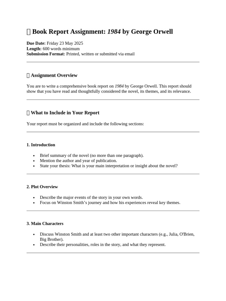 Book Report Assignment Term 4 | PDF | Human Communication