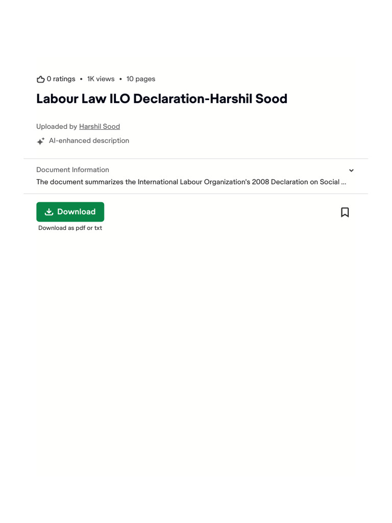 ILO 2008 Declaration on Social Justice | PDF | Scribd