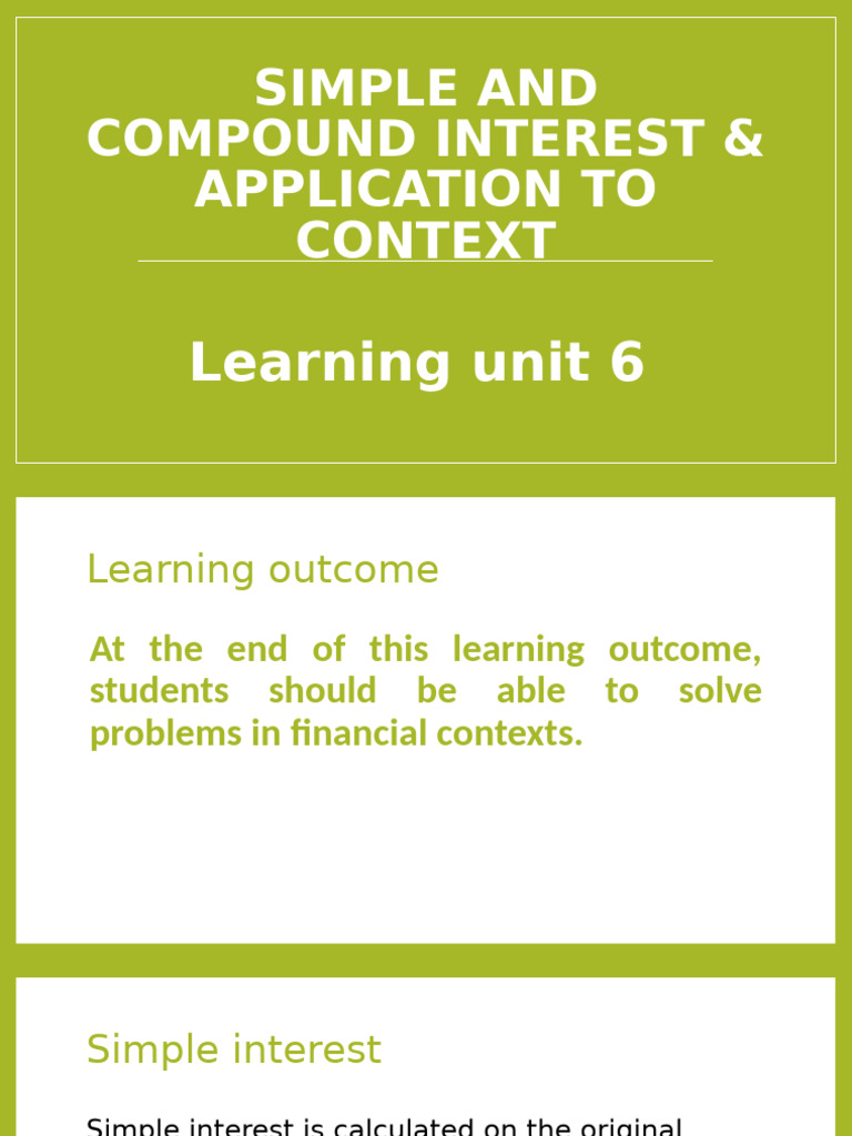 Simple and Compound Interest Application To Context 7 Aug 2024 | PDF ...