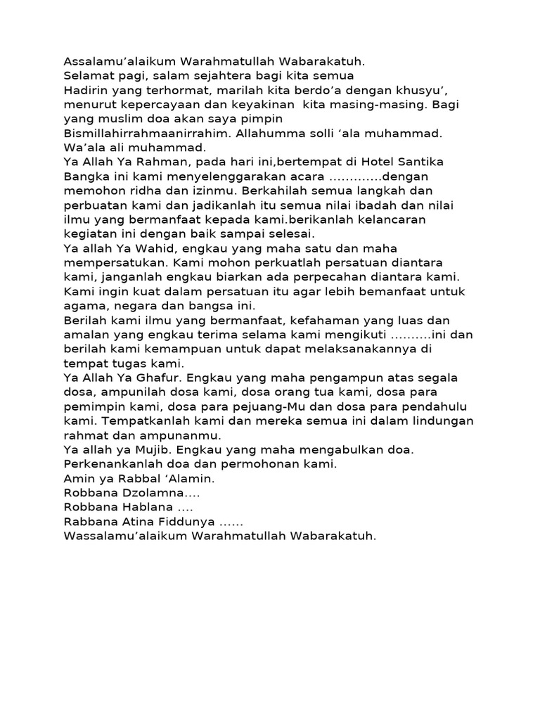 Doa Pembukaan Bimtek di Hotel Santika | PDF