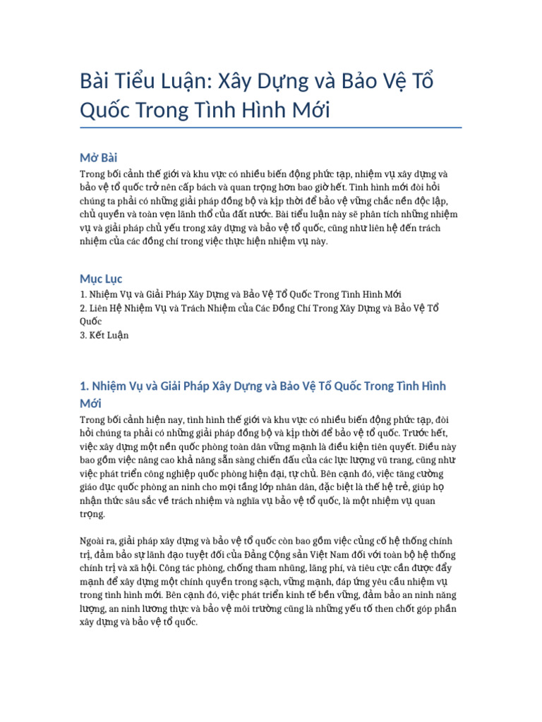 Tieu Luan Xay Dung Va Bao Ve To Quoc | PDF