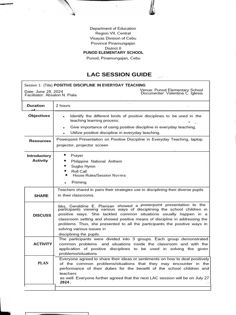 Lac Session Guide - Session 1 | PDF | Teachers | Cognition
