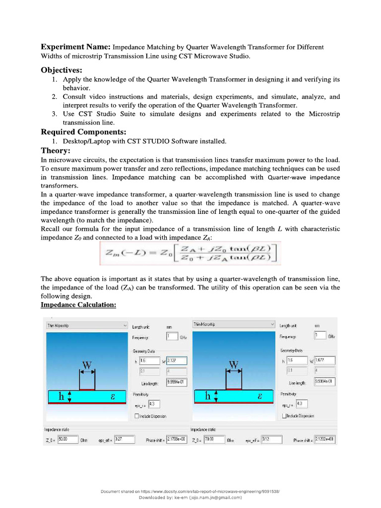 3.impedance Matching by Quarter Wavelength Transformer For Different ...