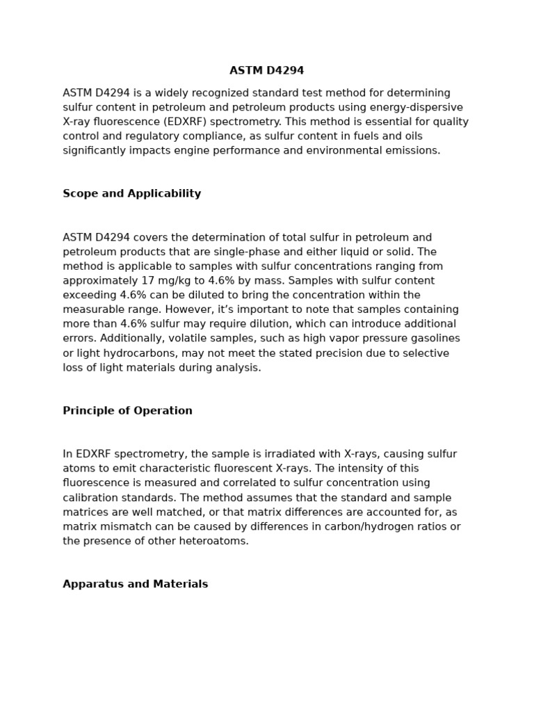 ASTM D4294 EDXRF in Easy Words. | PDF | Detection Limit | Energy Dispersive X Ray Spectroscopy
