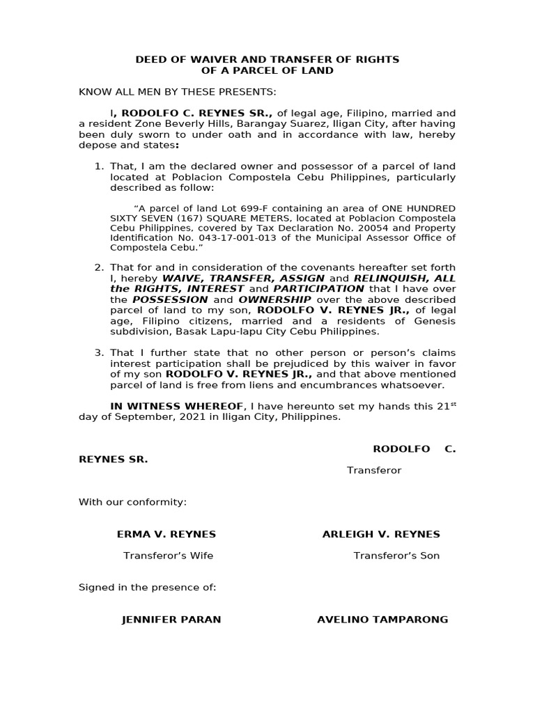 Waiver of Rights - Reynes SR | PDF | Legal Documents | Justice