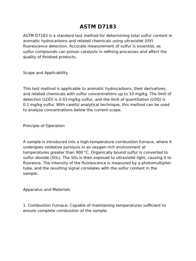 ASTM D7183 Total Sulfur Content in Aromatic Hydrocarbons in Easy Words. | PDF | Detection Limit ...