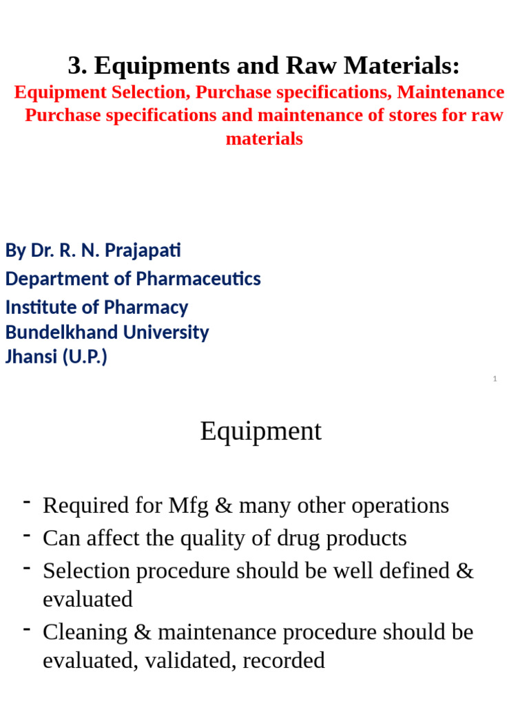 3 - Equipments and Raw Materials | PDF | Specification (Technical Standard)