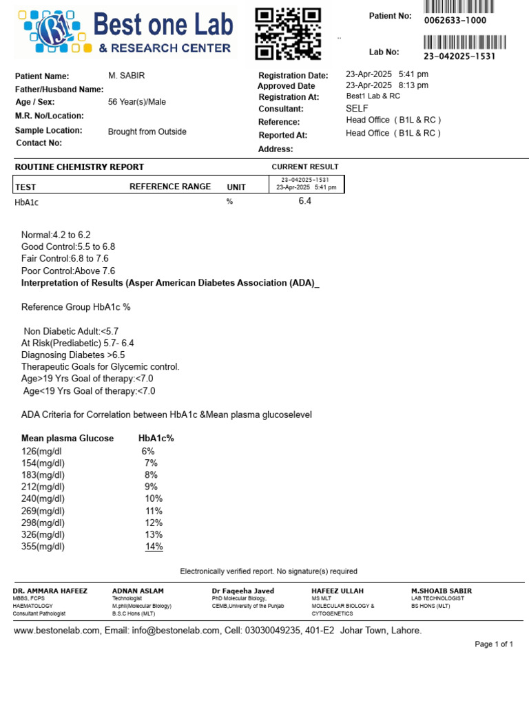 HbA1c Routine Chemistry Report | PDF | Glycated Hemoglobin | Diabetes