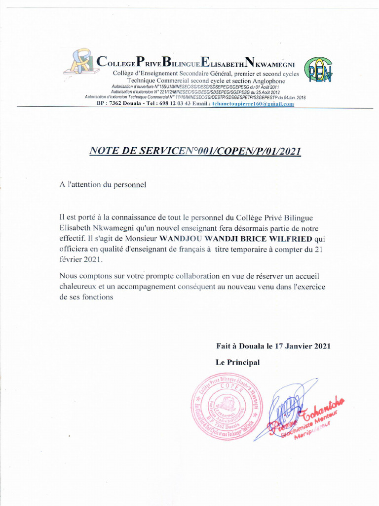 Notes de Services 3 Wandjou (1) | PDF