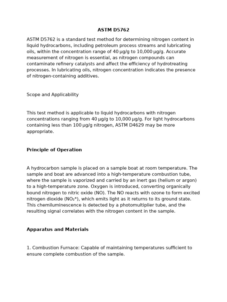 ASTM D5762: Nitrogen Testing Method | PDF | Calibration | Nitrogen