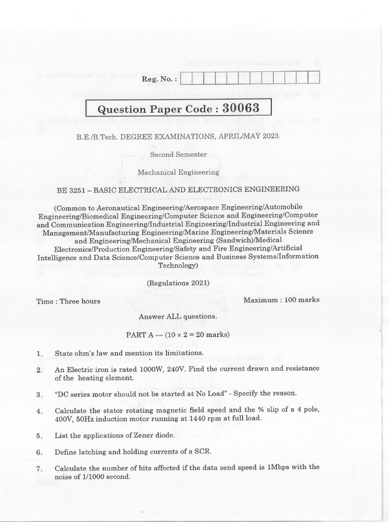 Basic Electrical and Electronics Engineering - BE3251 2021 Regulation ...