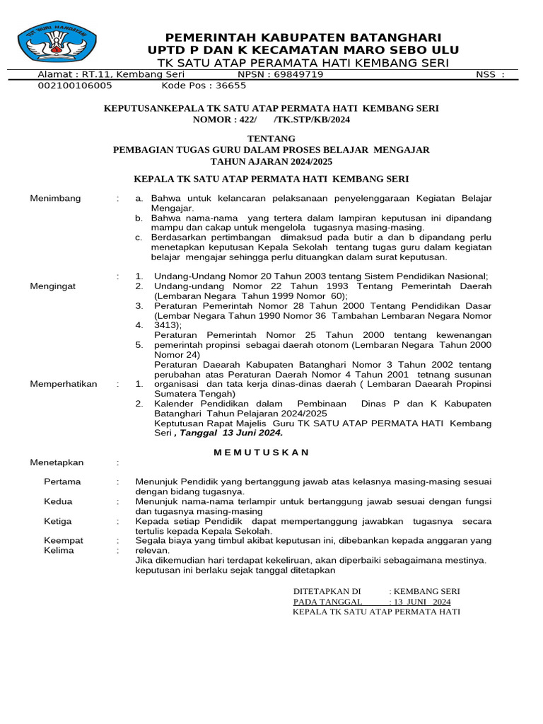 SK Pembagian Tugas Tika | PDF