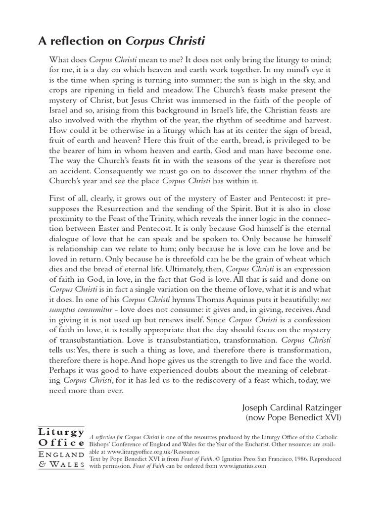 Benedict XVI - Corpus Christi | PDF | Eucharist | Pentecost