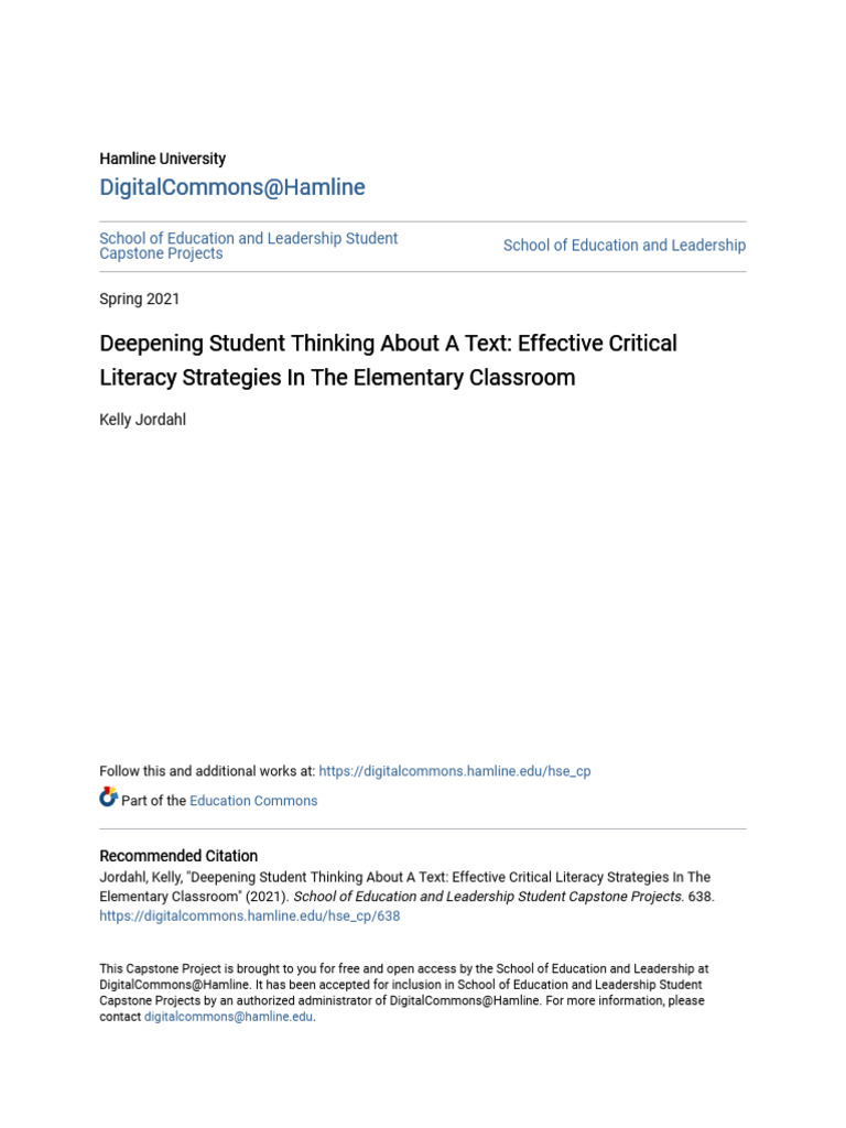Deepening Student Thinking About A Text - Effective Critical Liter ...