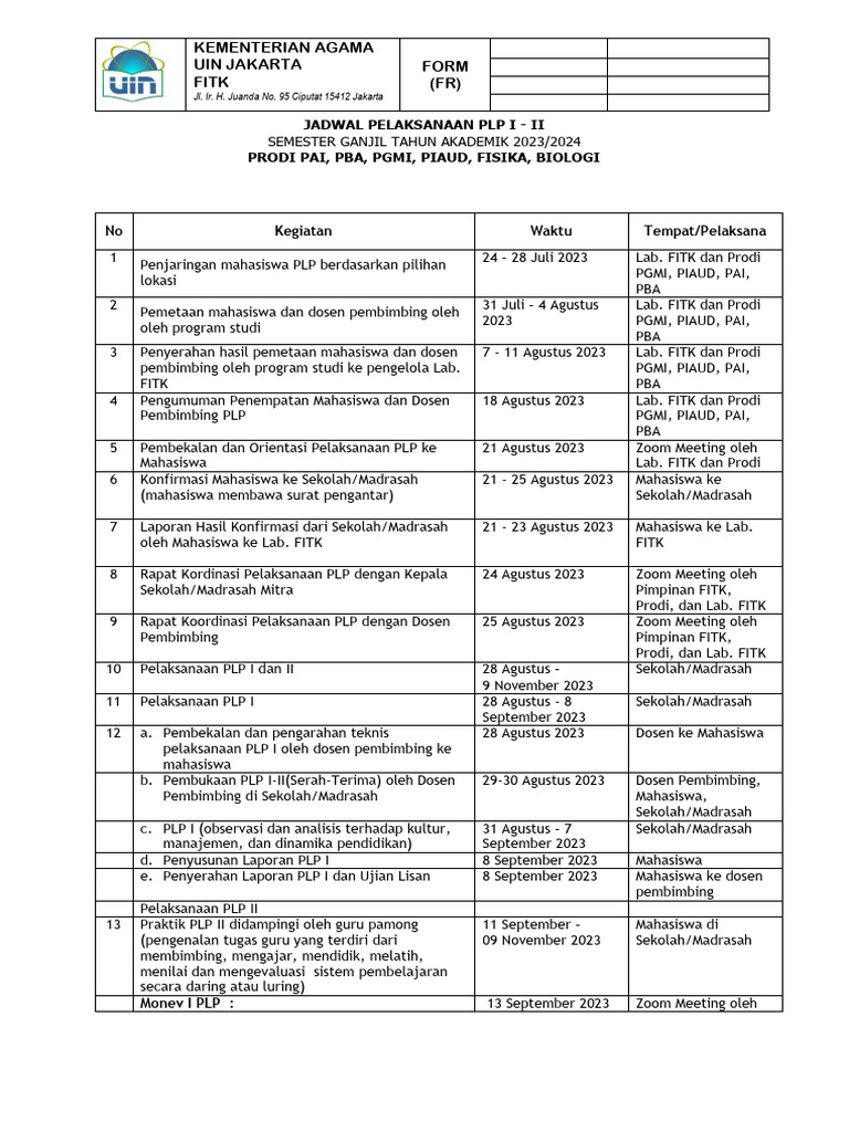 02 Jadwal PLP Ganjil 2023-2024 | PDF
