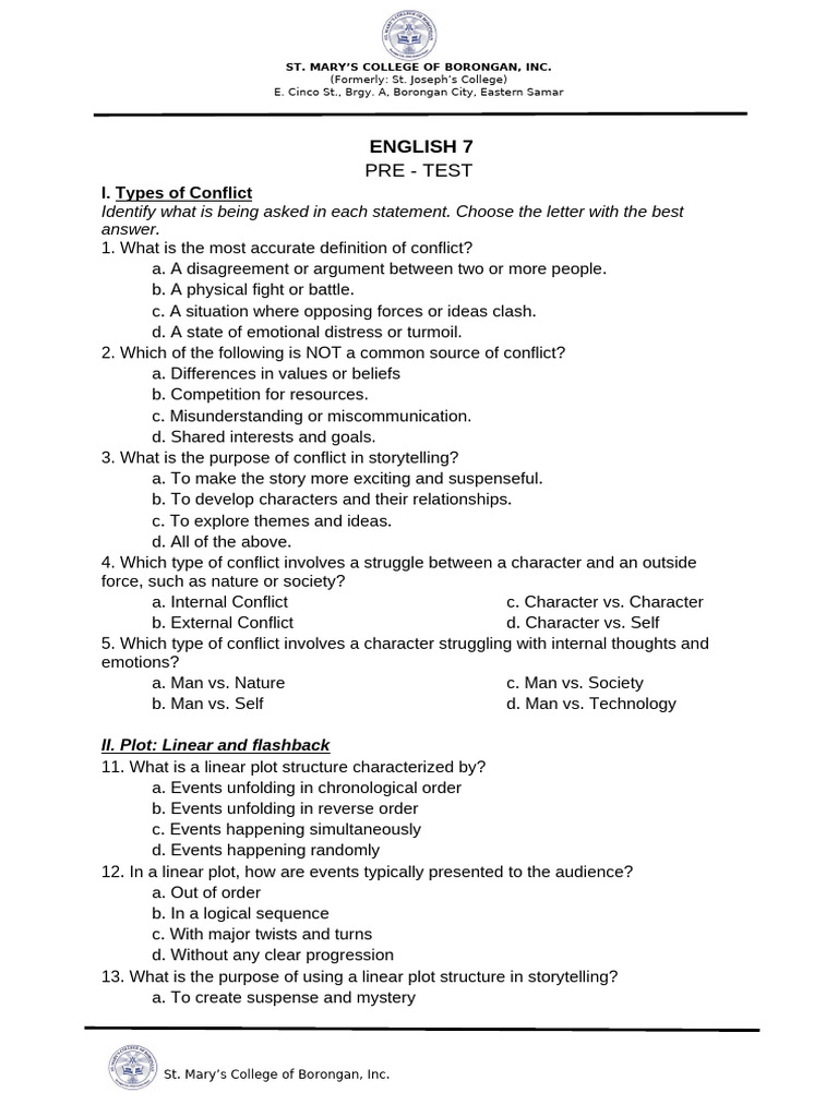 PRE-TEST-english-7-first-quarter SMCB | PDF | Human Communication