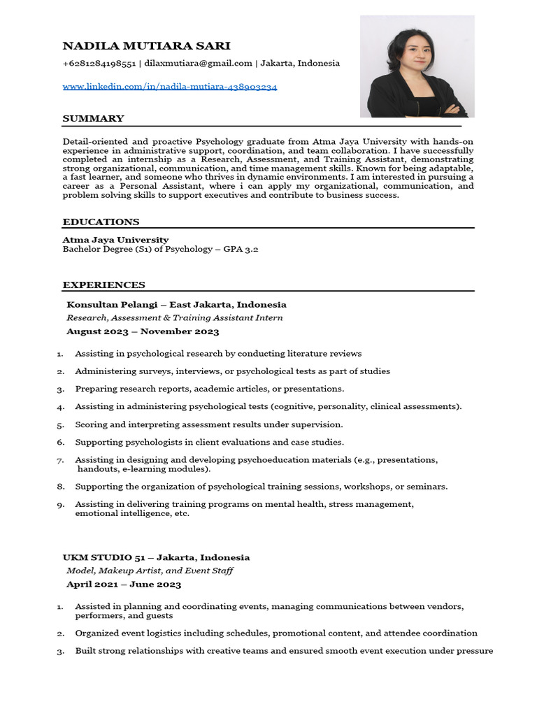 CV Nadila Mutiara Sari 2 | PDF | Psychology | Psychological Testing