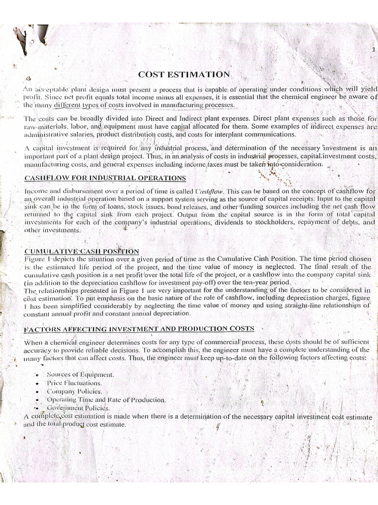 CHE413 Cost Estimation | PDF