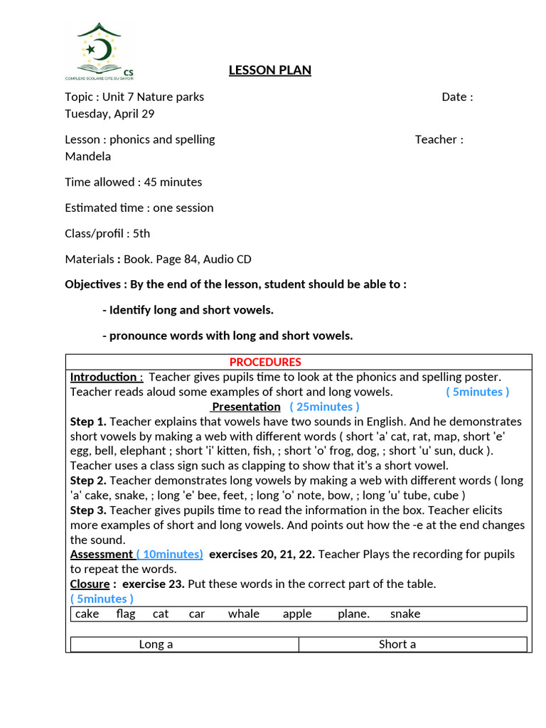 LESSON PLAN Grade 5 | PDF