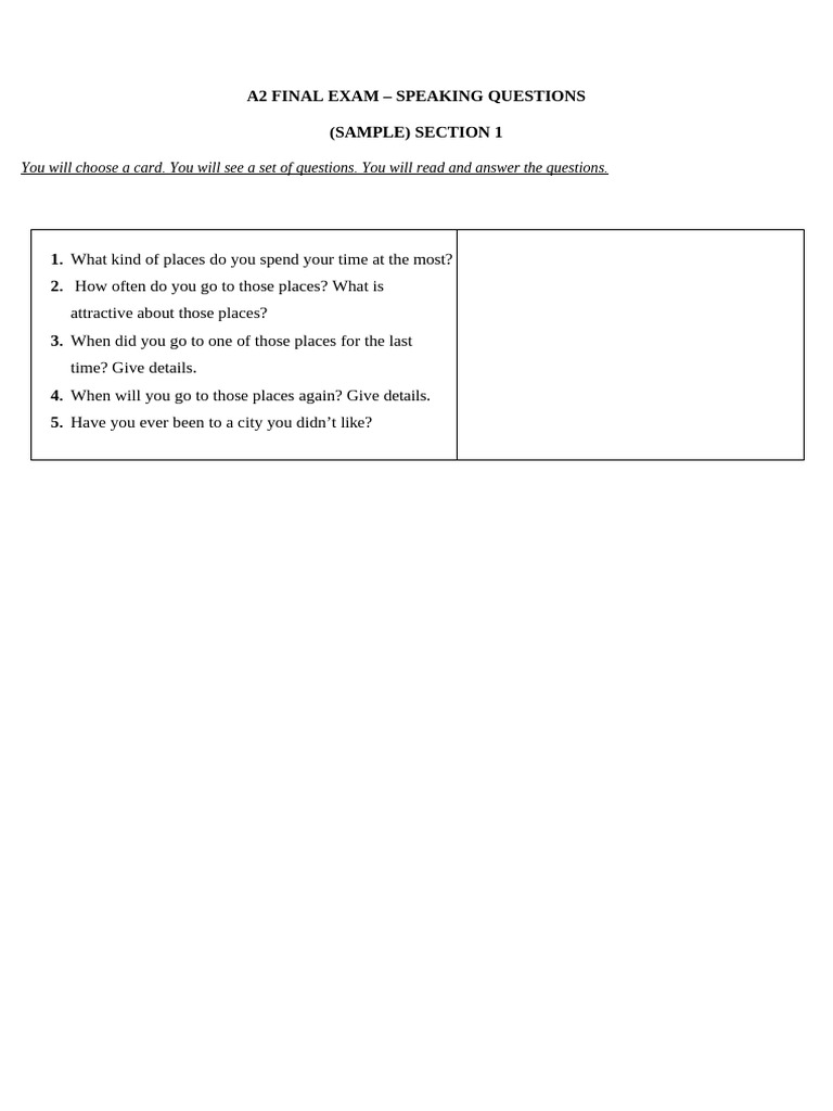 Final Speaking Exam Sample | PDF | Cognition