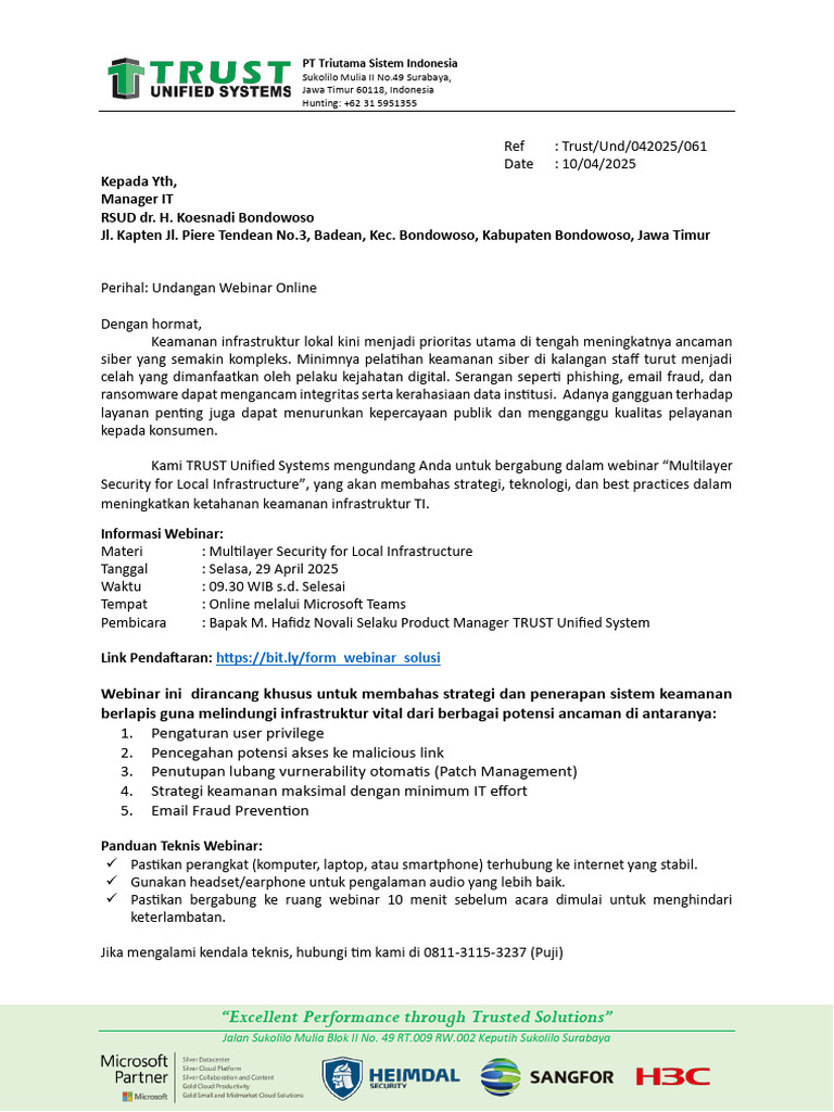 Undangan Webinar - Multilayer Security For Local Infrastructure RSUD Dr. H. Koesnadi Bondowoso | PDF